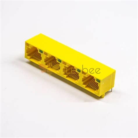 Yellow Rj45 Straight Through Hole Rj45 Socket 8p8c With Leds