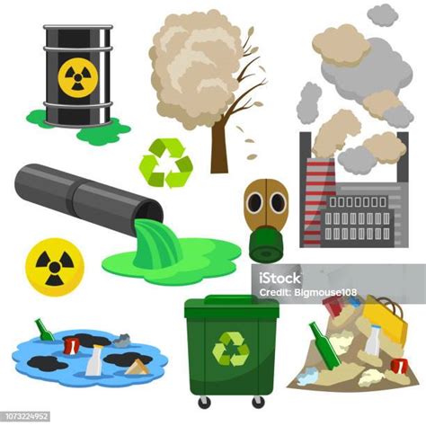 오염 Infographic 요소 개념 3d 아이콘 아이소메트릭 뷰를 설정 벡터 등측투영법에 대한 스톡 벡터 아트 및 기타 이미지 등측투영법 환경 오염 쓰레기 Istock