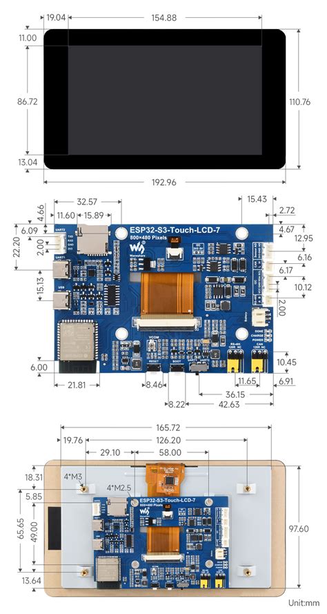esp32 s3 7inch lcd display touchscreen 800×480 wifi bluetooth can rs485