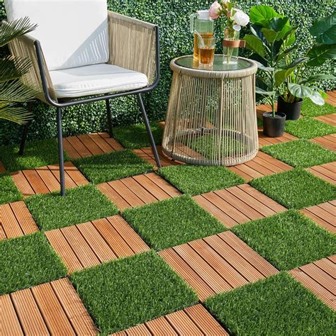 11 X Artificial Grass Interlocking Floor Decking Tiles Outdoor Patio