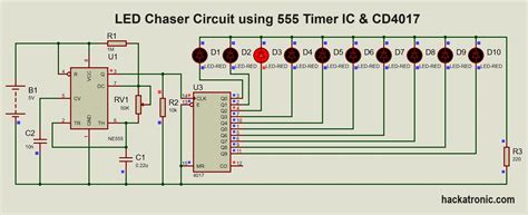 Led Chaser Circuit Using 555 Timer And Cd4017 Ic Hackatronic