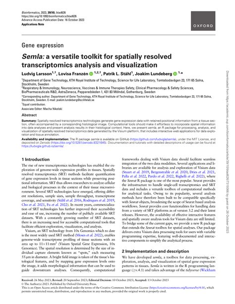 Pdf Semla A Versatile Toolkit For Spatially Resolved Transcriptomics