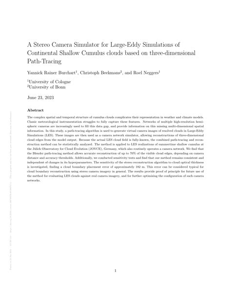 Pdf A Stereo Camera Simulator For Large Eddy Simulations Of Continental Shallow Cumulus Clouds