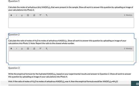 Solved Calculate The Moles Of Anhydrous Dry Kal So4 2 That