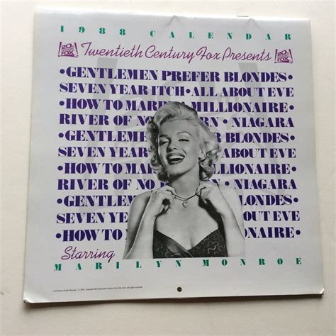 1988 Marilyn Monroe Calendar 20th Century Fox Movie Stills Etsy