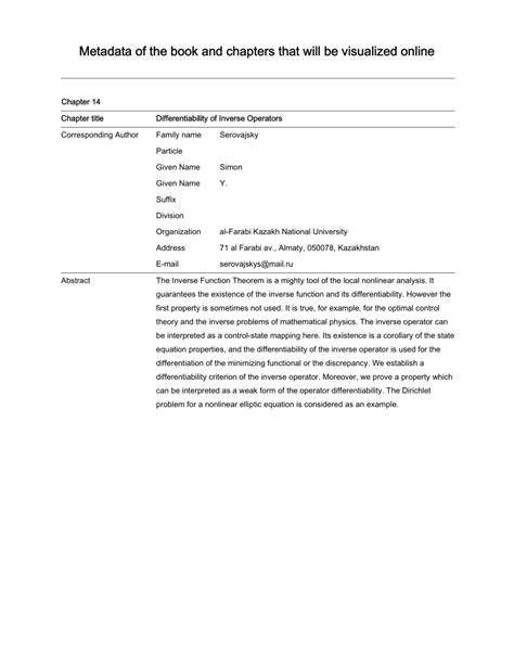 Pdf Differentiability Of Inverse Operators