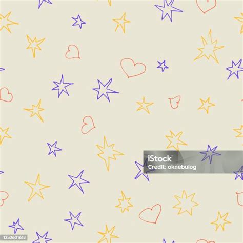 손으로 그린 별과 하트는 매끄러운 패턴을 낙서합니다 벡터 일러스트 디자인 긍정적인 감정 표현에 대한 스톡 벡터 아트 및 기타 이미지 긍정적인 감정 표현 낙서 드로잉