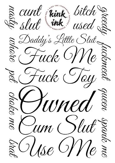 Amazon Com Kink Ink 17 X Cursive Temporary Tattoo Lettering In Black Sexy Kinky A4 Sheet