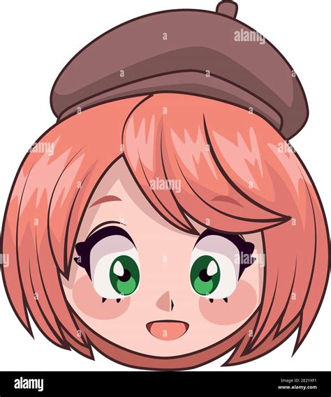 Beautiful Teenager Girl Wearing Beret Anime Head Character Vector