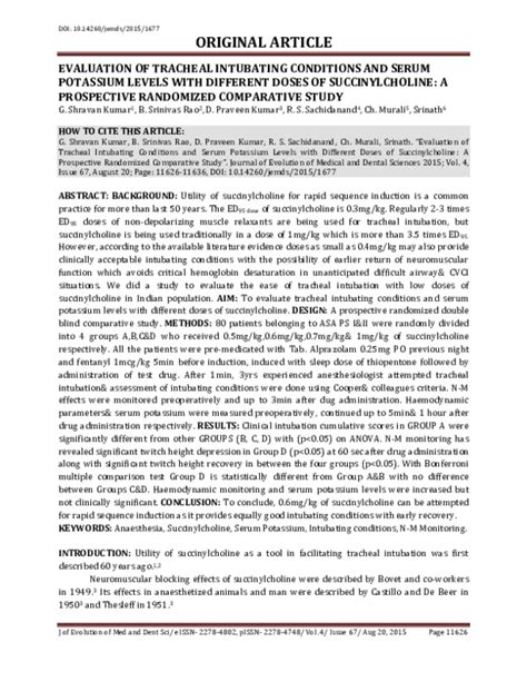 Pdf Evaluation Of Tracheal Intubating Conditions And Serum Potassium Levels With Different