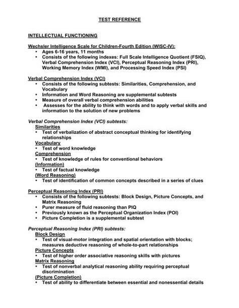 Wisc Iv Test Reference
