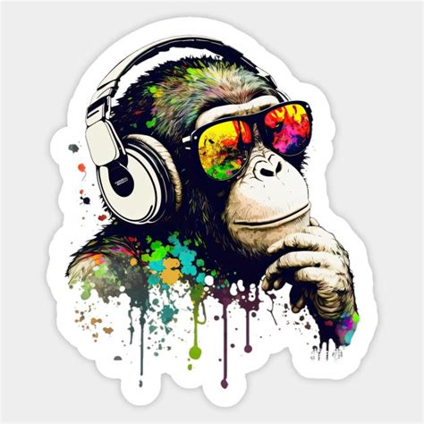 Pondering Dj Chimp Color Splash Monkey By Obstinator Monkey Stickers