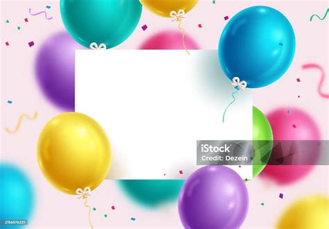 생일 초대장 벡터 템플릿 디자인입니다 생일 인사말 화이트 보드 빈 공간에 다채로운 풍선과 타이포그래피 공기 주입에 대한 스톡 벡터 아트 및 기타 이미지 Istock