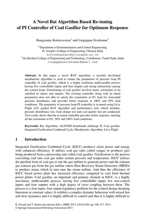 pdf a novel bat algorithm based re tuning of pi controller of coal gasifier for optimum response