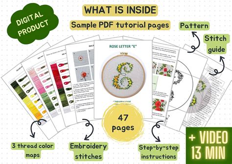 Monogram E Embroidery Pdf Pattern Digital Embroidery Flower Design Floral Letter E Wedding