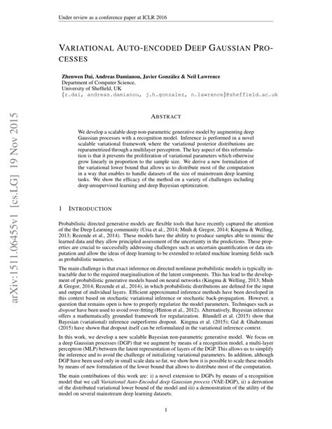 Pdf Variational Auto Encoded Deep Gaussian Processes