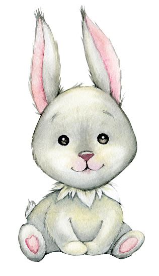 귀여운 흰색 토끼 토끼 고립 된 배경에 만화 스타일 어린이 디자인 포스터 프린트를 위한 수채화 손 그린 일러스트레이션 0명에 대한 스톡 벡터 아트 및 기타 이미지 Istock