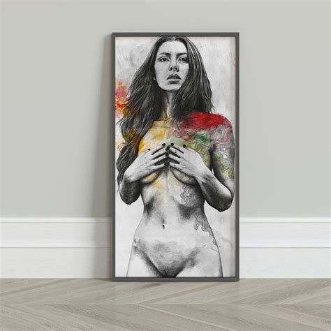 Full Nude Woman Drawing Classy Female Nude Portrait Erotic Pencil