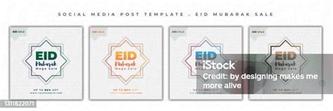 이드 무바라크 소셜 미디어 게시물 화이트 디자인이 있는 소셜 미디어 포스트 템플릿 세트 Eid Mubarak에 대한 스톡 벡터 아트 및 기타 이미지 Eid Mubarak