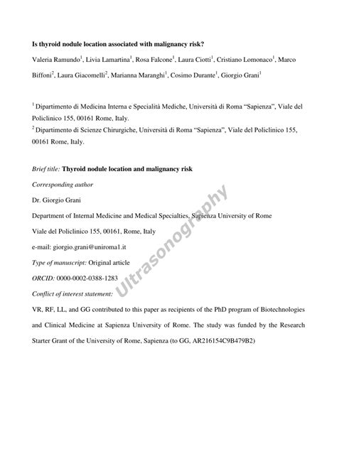 Pdf Is Thyroid Nodule Location Associated With Malignancy Risk