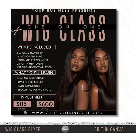 Editable Wig Class Flyer Template Wig Training Course Flyer Beauty