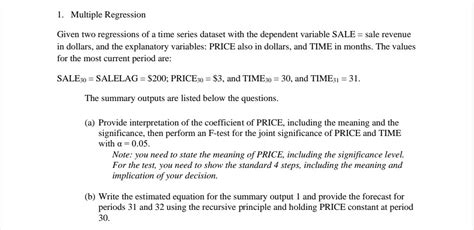 Solved 1 Multiple Regression Given Two Regressions Of A