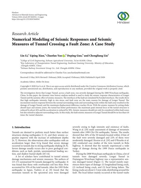pdf numerical modeling of seismic responses and seismic measures of tunnel crossing a fault