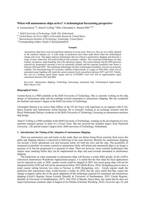 Pdf When Will Autonomous Ships Arrive A Technological Forecasting Perspective