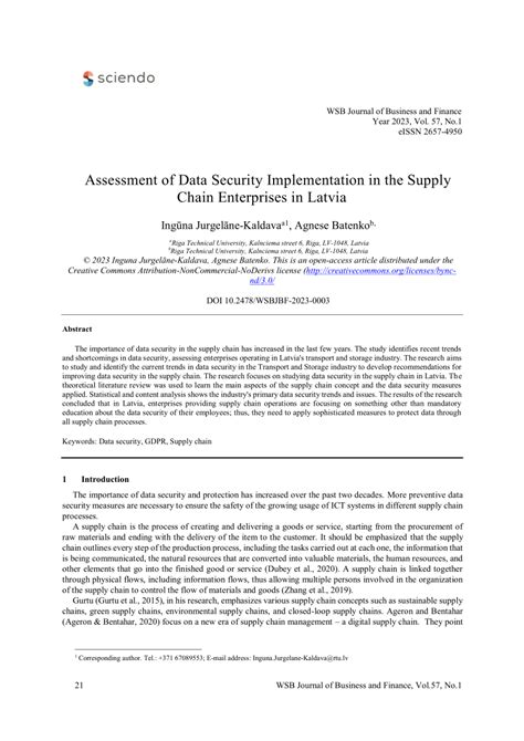 Pdf Assessment Of Data Security Implementation In The Supply Chain Enterprises In Latvia