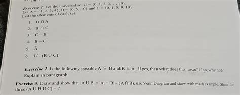 Solved Evercise 1 Let The Universal Set U {0 1 2 3 … 10}