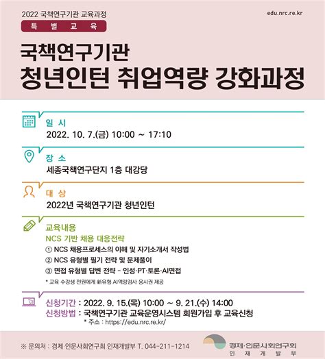국책연구기관 청년인턴 취업역량 강화과정 행사 일정 소식·소통 Nrc 경제인문사회연구회 Nrc 공식 홈페이지 Nrc
