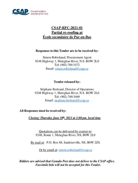 Fillable Online Csap Rfc 2021 01 Partial Re Roofing At Cole Secondaire