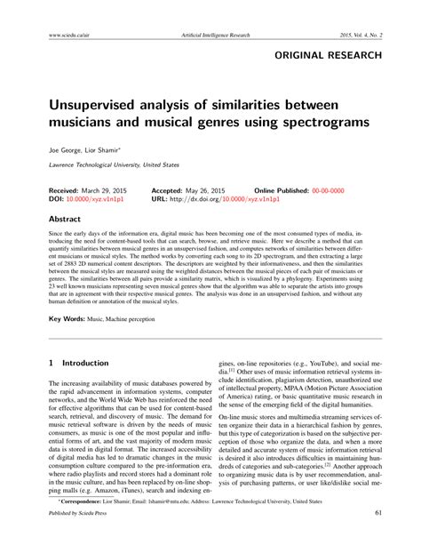 Pdf Unsupervised Analysis Of Similarities Between Musicians And Musical Genres Using Spectrograms
