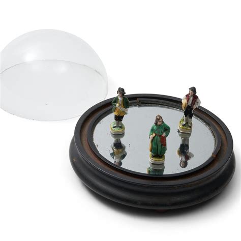 Bonhams Skinner Glass Dome With Three Miniature Ceramic Figures