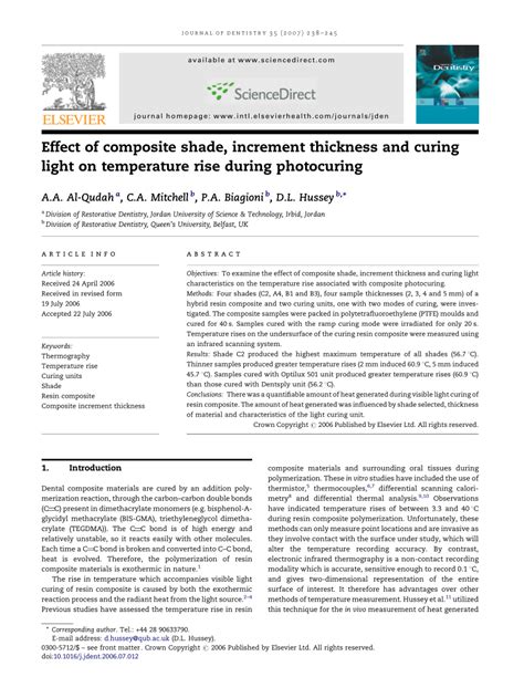Pdf Effect Of Composite Shade Increment Thickness And Curing Light On Temperature Rise During