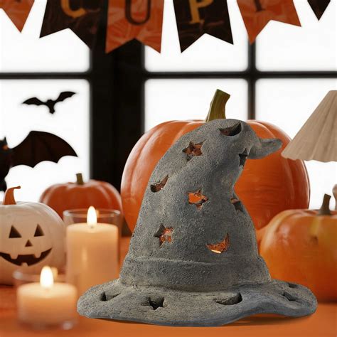 2025 Halloween Resin Luminary Witch Hat Halloween Decor Horror