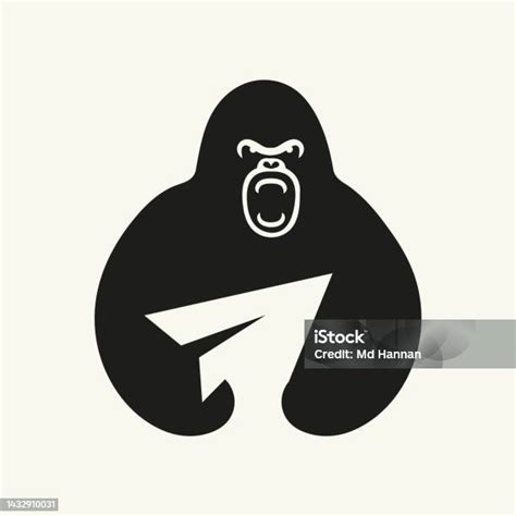 고릴라 종이 비행기 로고 부정적인 공간 개념 벡터 템플릿 고릴라 들고 종이 비행기 기호 고릴라에 대한 스톡 벡터 아트 및 기타