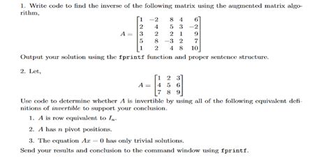 Write Code To Find The Inverse Of The Following Chegg