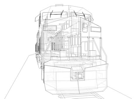 길고 무거운 철도 열차를 이동시키는 강력한 힘과 힘을 가진 현대식 디젤 철도 기관차 3d 렌더링 프리미엄 사진