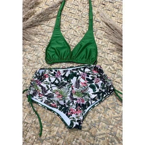 Biquíni Bionda Calsinha Estampado Bella Fiore Roupa Para Saida De Praia Verão Moda Praia Verde