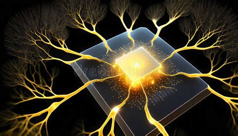 Neurons Connected To Microchip Neuromorphic Computing Generative Ai Image Stock Illustration