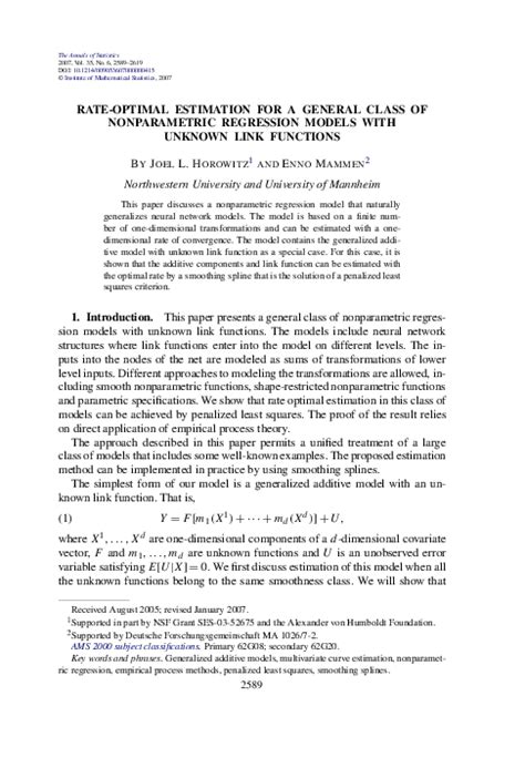 Pdf Rate Optimal Estimation For A General Class Of Nonparametric