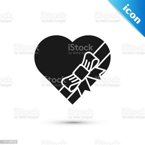 흰색 배경에 고립 된 하트 모양의 상자와 활 아이콘에 검은 사탕 발렌타인 벡터 일러스트레이션 2월에 대한 스톡 벡터 아트 및