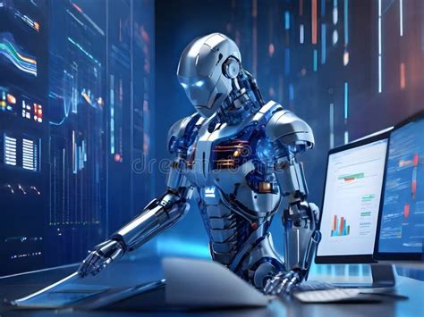 A Highly Ai Robot Working With Computers Stock Illustration Illustration Of White Future