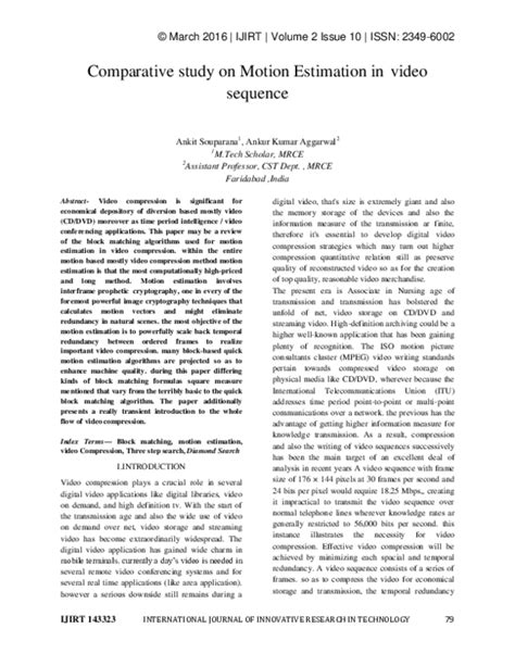 Pdf Comparative Study On Motion Estimation In Video Sequence