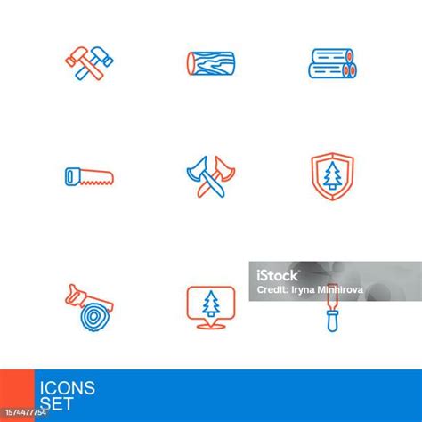 선 끌 도구 숲의 위치 손톱과 통나무 나무가 있는 방패 나무 도끼 및 아이콘을 설정합니다 벡터 건설 산업에 대한 스톡 벡터 아트 및 기타 이미지 Istock