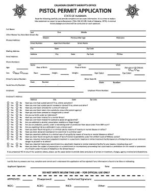 Al County Pistol Permit Fill Online Printable Fillable Blank