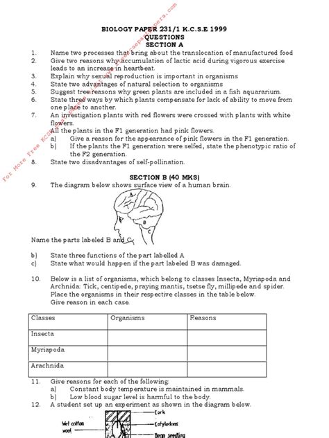 Kcse 1999 Biology Questions Pdf