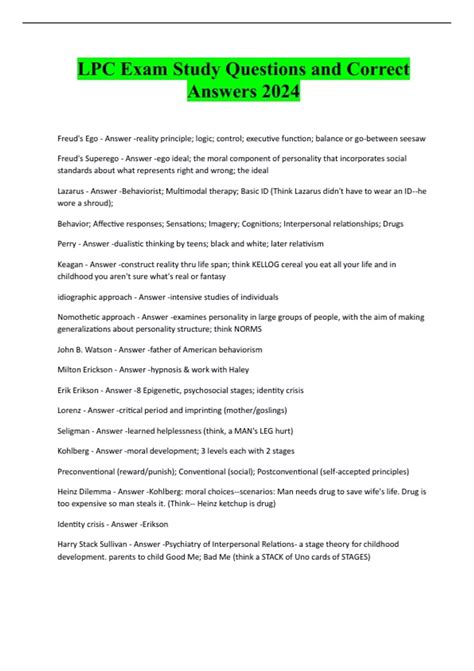 LPC Exam Study Questions And Correct Answers 2024 LPC 68 Stuvia US