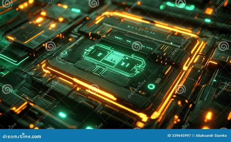 Quantum Computer With Glowing Circuits And Futuristic Hardware Design Stock Illustration